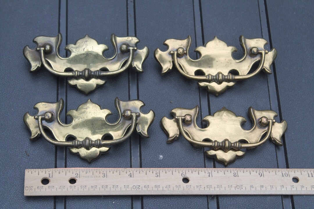 Chippendale Bail Pull Handles Four 4 Solid Backplate Brass - Etsy