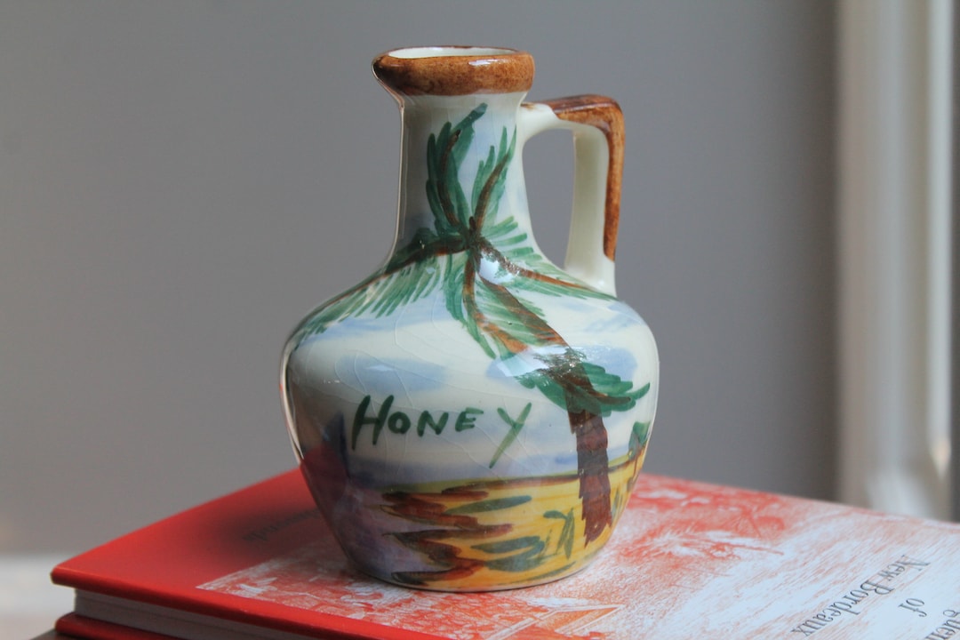 Honey Jug by California Pottery USA Vintage Honey Pitcher W/ Palm Tree ...