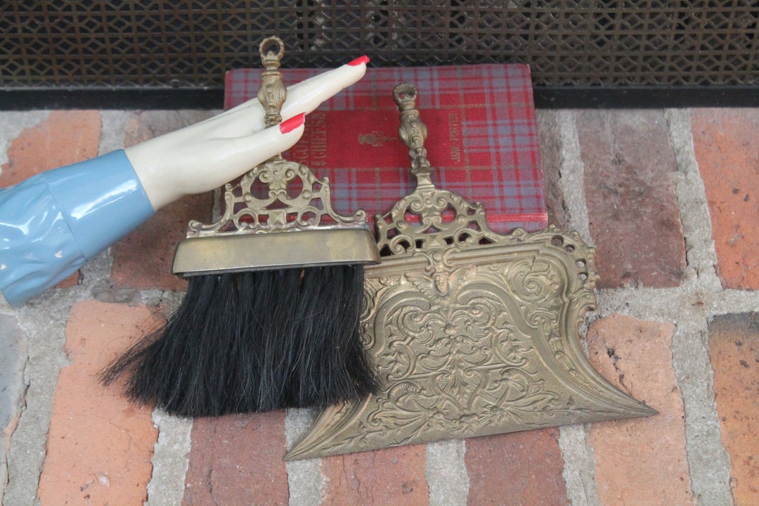 Brass Fireplace Sweep Brush & Dustpan Andrea by Sadek Ornate Solid ...