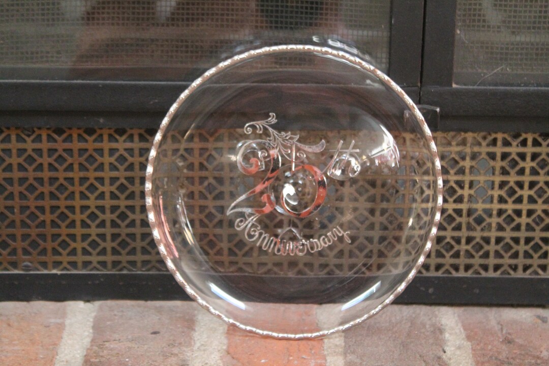 25th Anniversary Silver Overlay Glass Footed Plate, Small Cake Plate ...