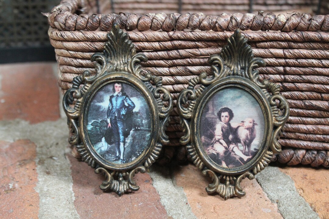 Two 2 Vintage Baroque Miniature Picture Frames Gold Plastic Made in ...