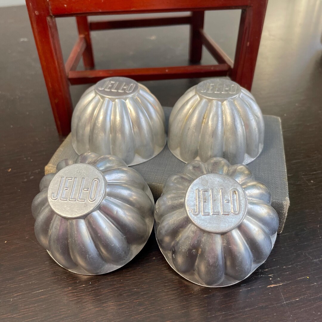 Four 4 Fluted Tin Jello Molds "jell-o" Brand Individual Vintage Dome ...