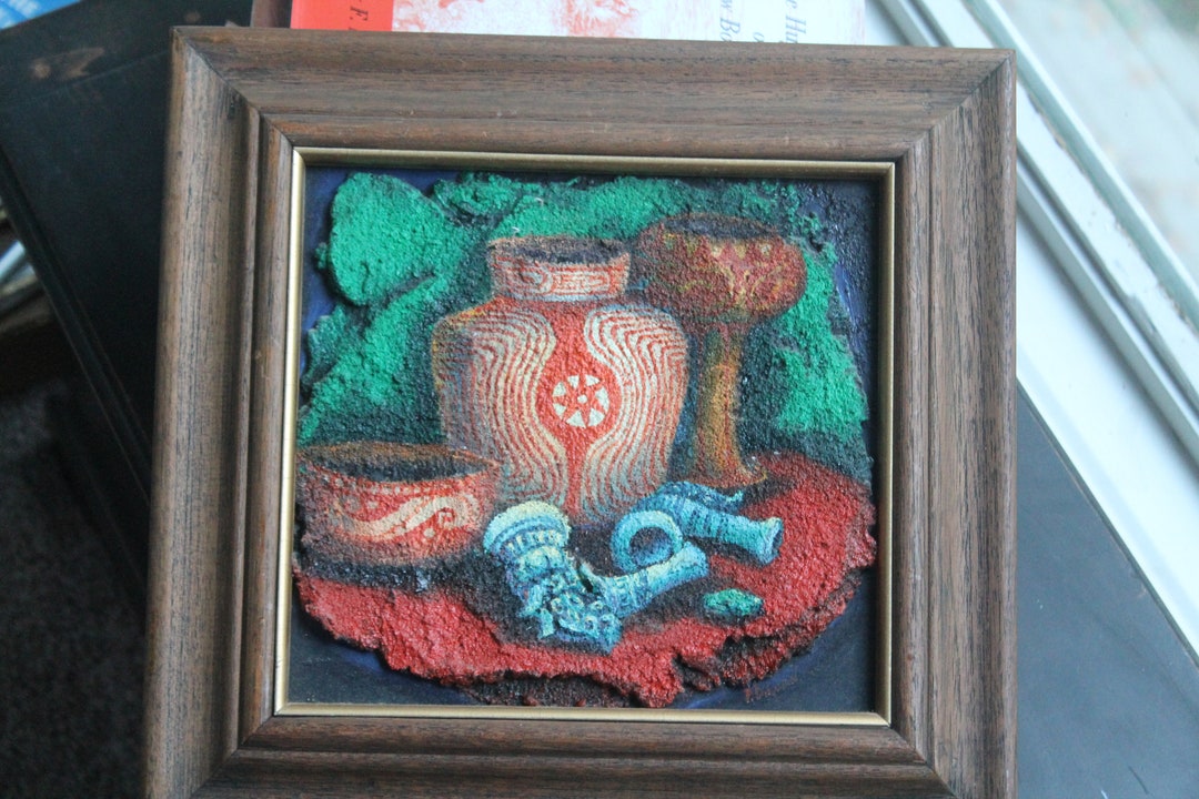 3-D Texture Painting Signed P Pakorn Still Life Pueblo Pottery Framed ...