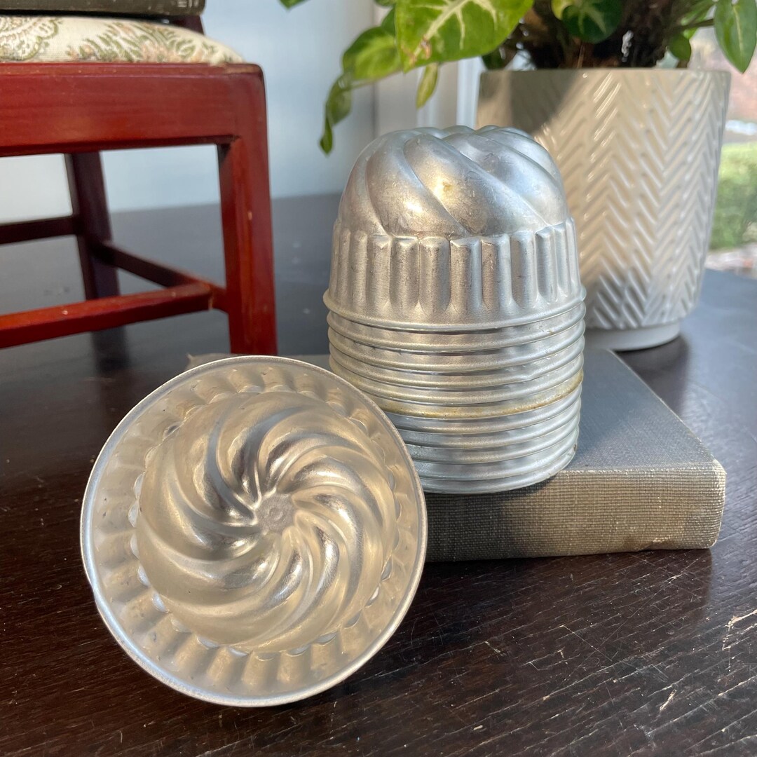 Twelve 12 Fluted Tin Jello Molds Individual Vintage Dome Shaped ...
