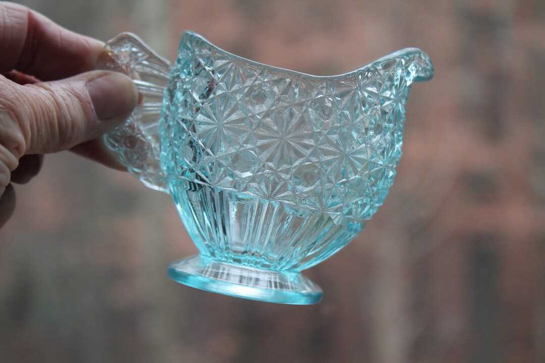 Fenton Daisy and Button Creamer Blue Aqua Syrup Pitcher Cream - Etsy