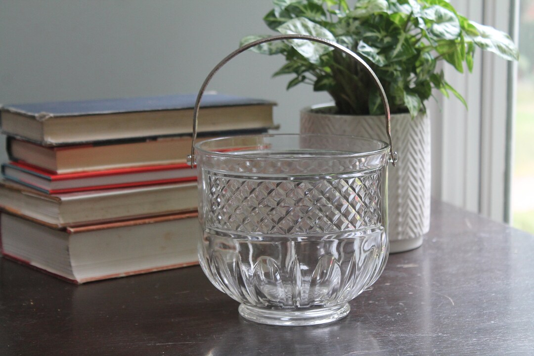 Morgantown Glass Ice Bucket Pressed Glass Clear Diamond Band Pattern W ...