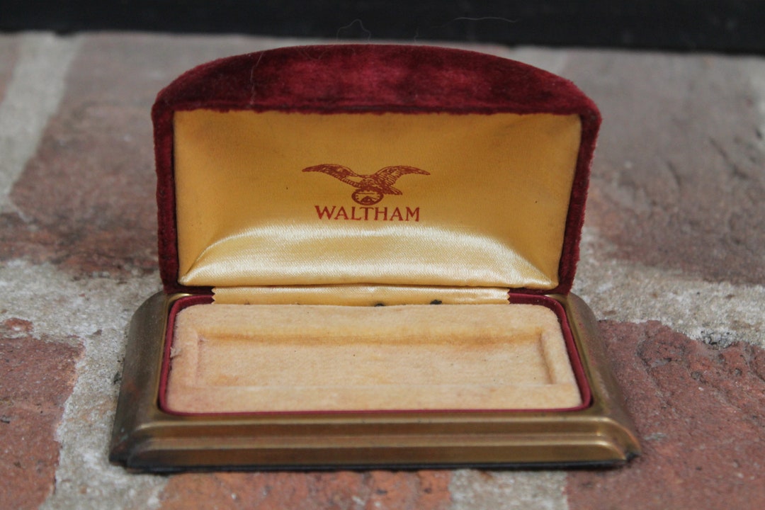 Vintage Waltham Watch Box Circa 1950s Red Velvet Presentation Case Gold ...