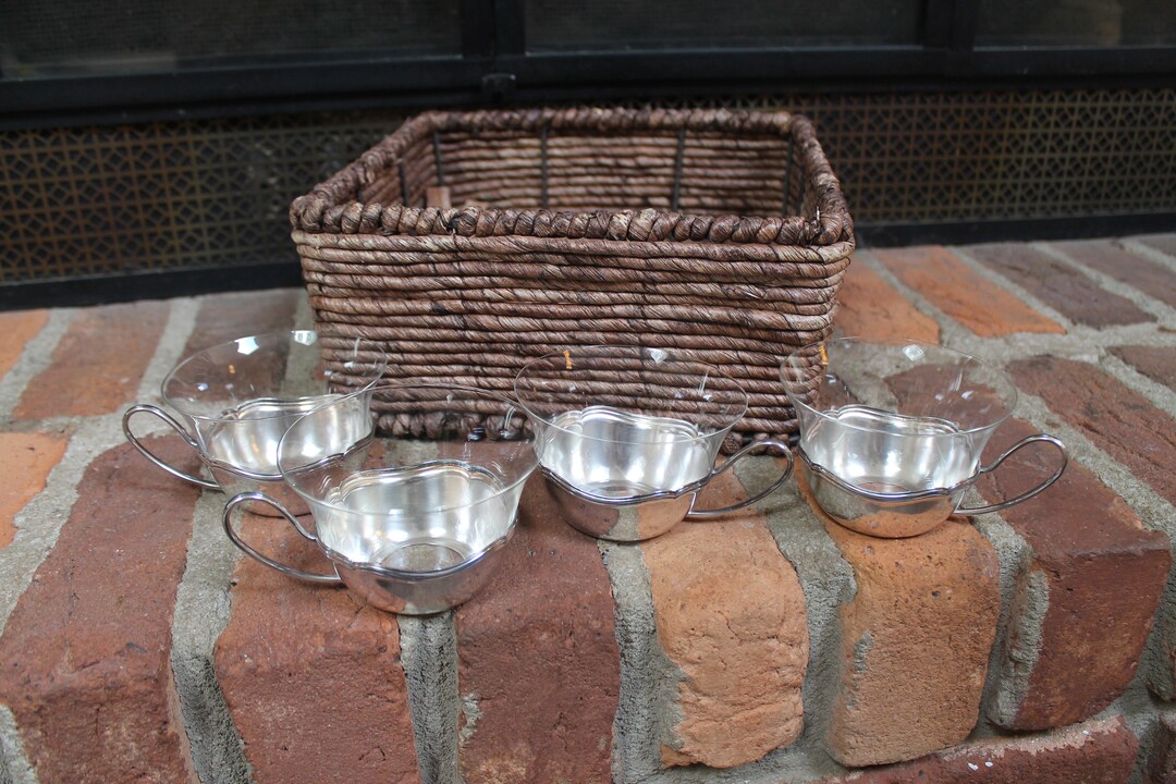 WMF Tea Cups 1935-1965 Silver Plate Cup Holders W/ Thin Glass Inserts ...