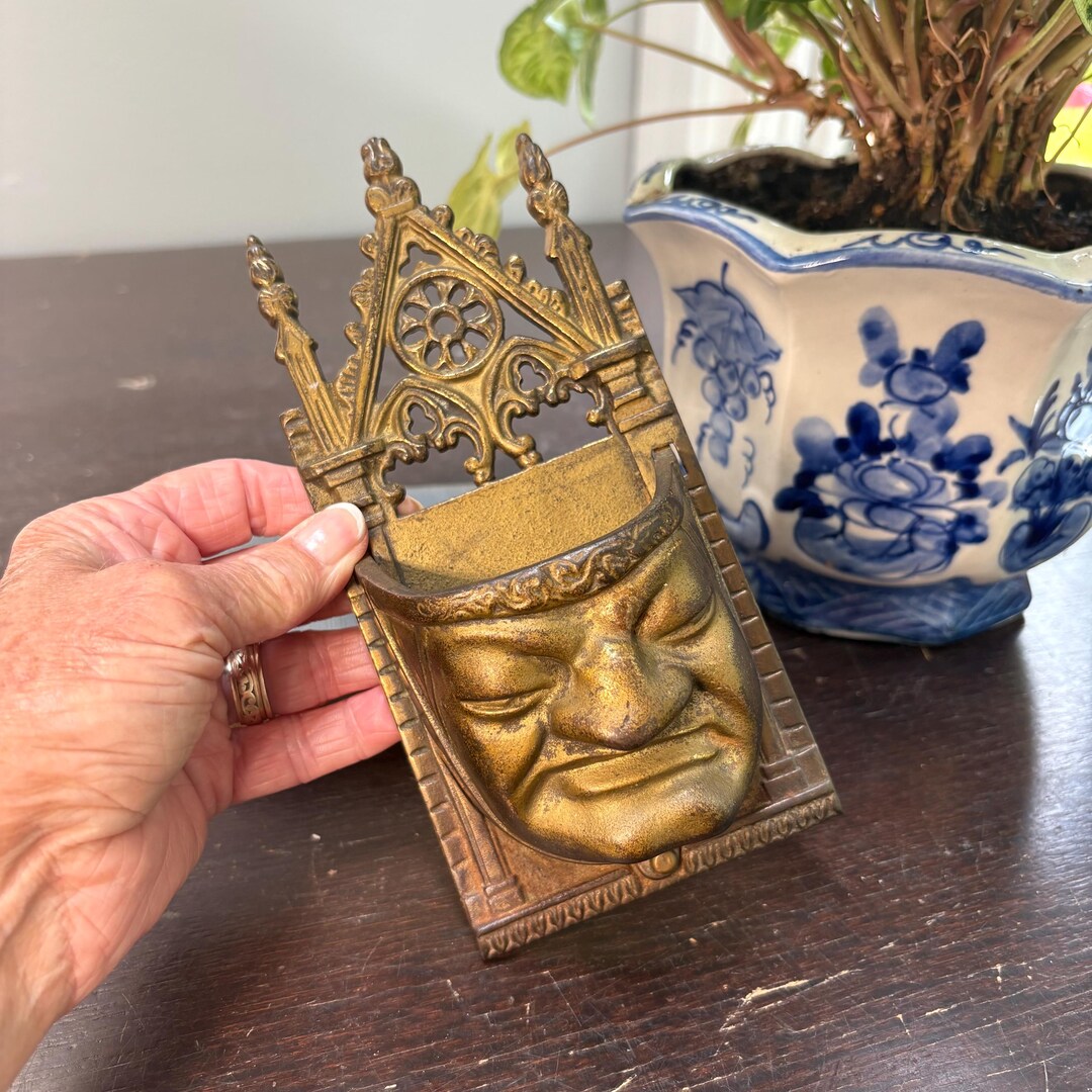 Antique Brass Match Holder Gothic Figural Match Safe Pocket for Wall ...