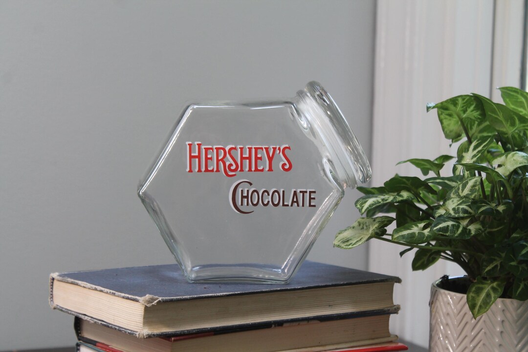 Hershey's Chocolate Counter Jar Hexagon Glass Shop Display Candy ...