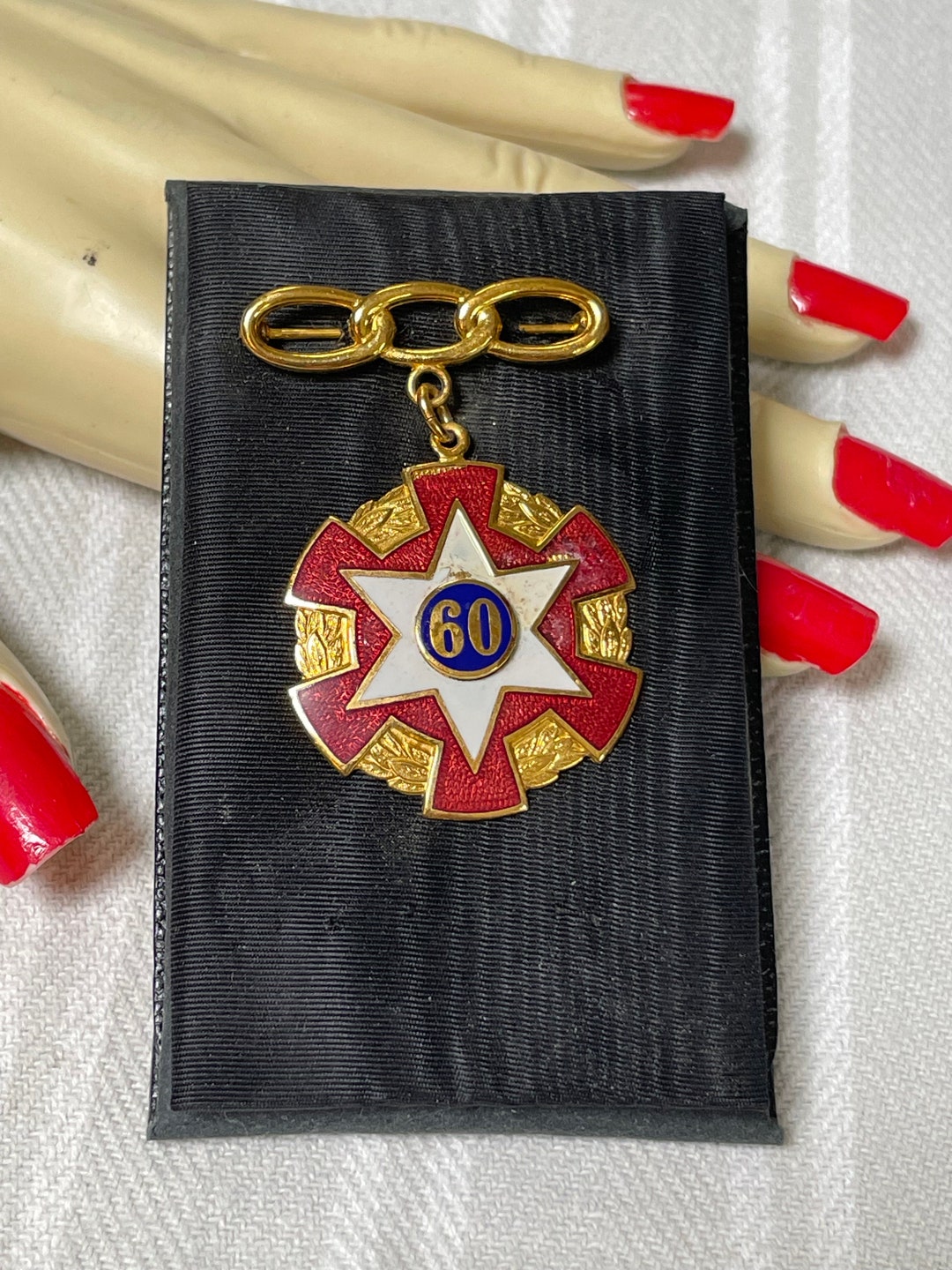 IOOF Odd Fellows Badge Pin for 60 Years Circa 1930s 1940s Enameled 10K ...