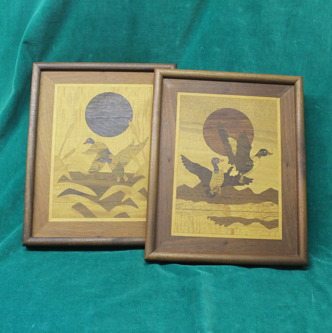 Inlaid Marquetry Duck Panels Mallards Black Ducks Handcrafted 11 ...