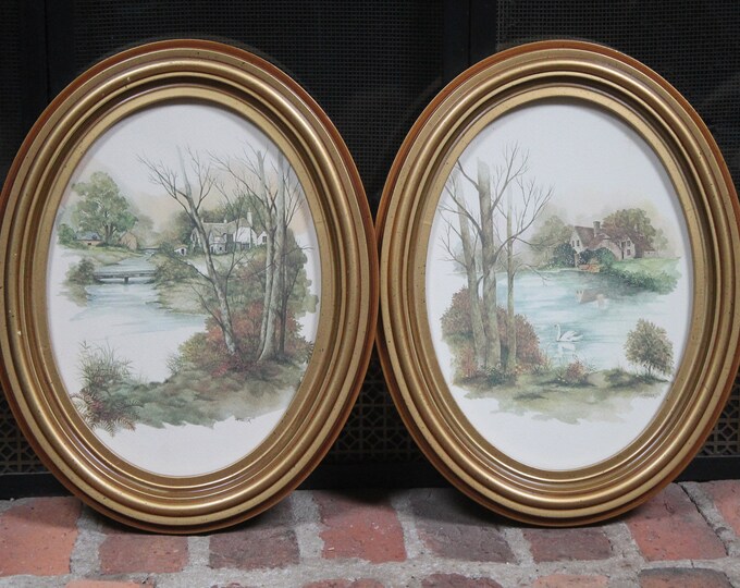 Frederick Massa Prints in Oval Frames Two 2 Litho Cottage Scenes of F ...