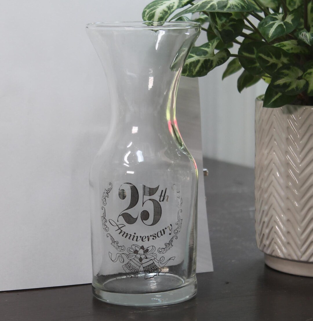 25th Anniversary Wine Carafe Silver Overlay Silvered Glass Silver Anniversary Vase Decor or Gift ...