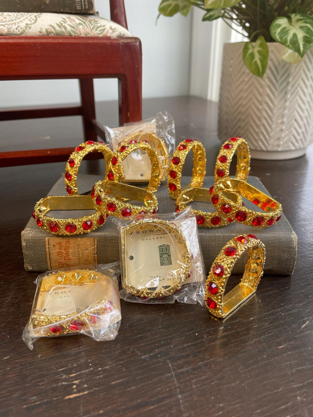 12 Jeweled Napkin Rings by Brownstone Gallery Ltd Twelve Gold Tone ...