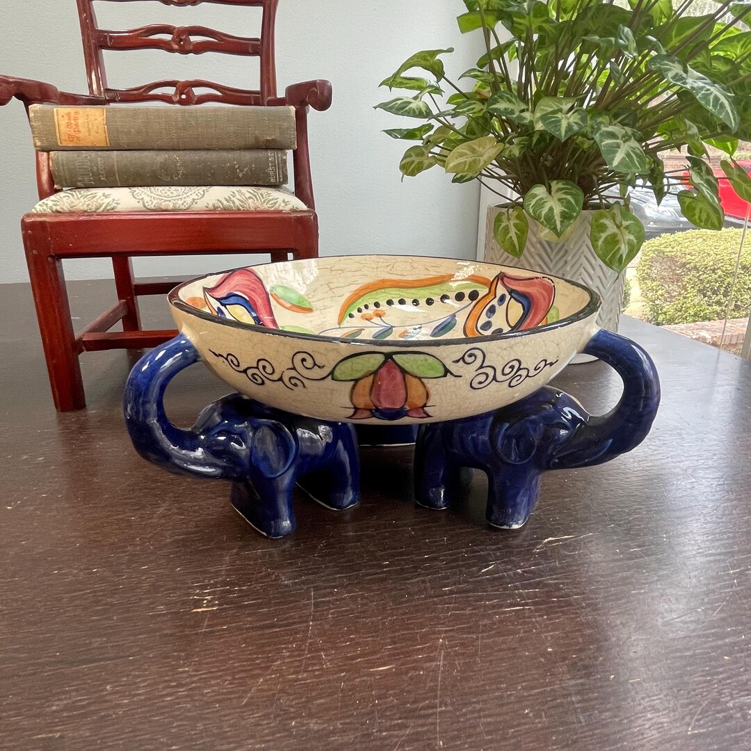 Elephant Pottery Bowl Made in Japan Vintage Hand Painted Ceramic With ...