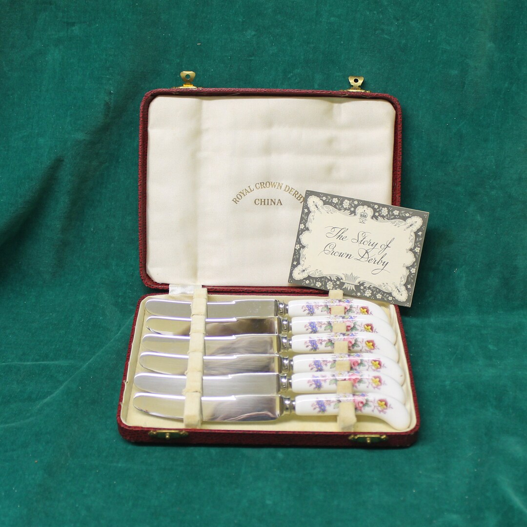 Royal Crown Derby "derby Posies" Porcelain Pistol Handle Tea Knives ...