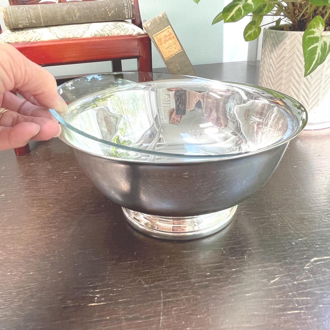 Gorham Paul Revere Bowl W/ Clear Glass Liner YC780 Large Silverplated ...