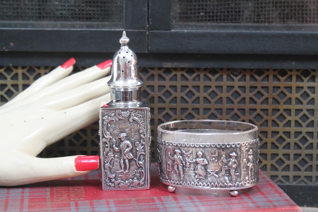 Barbour Silver Co Salt Cellar & Pepper Shaker Glass Lined Salt Dip ...