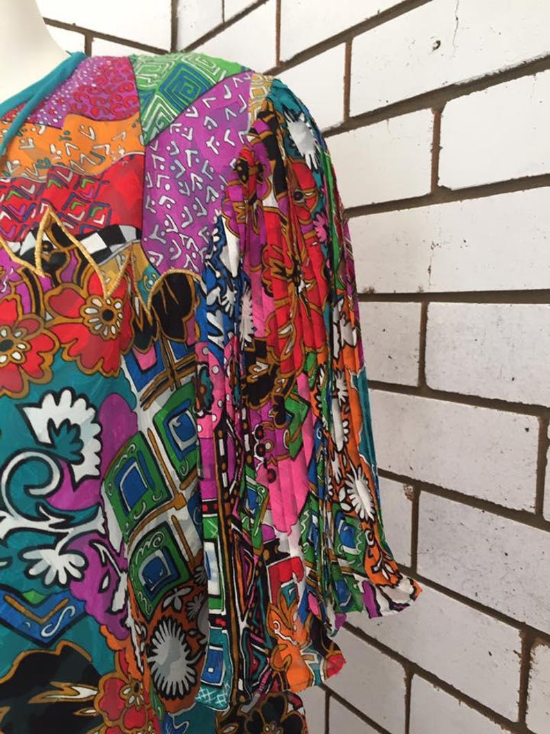 1980s Diane Freis Pleated Dress | Colourful Bohemian Print | AU 12–14 ...