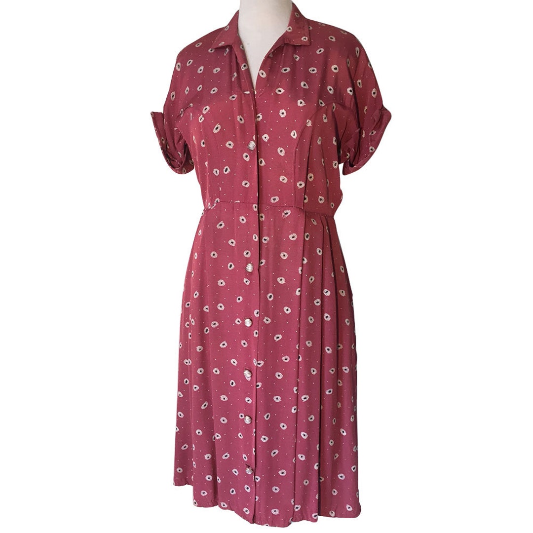 1940's Vintage Rosey Pink Polka Dot Pleated Day Dress With Cuffed ...