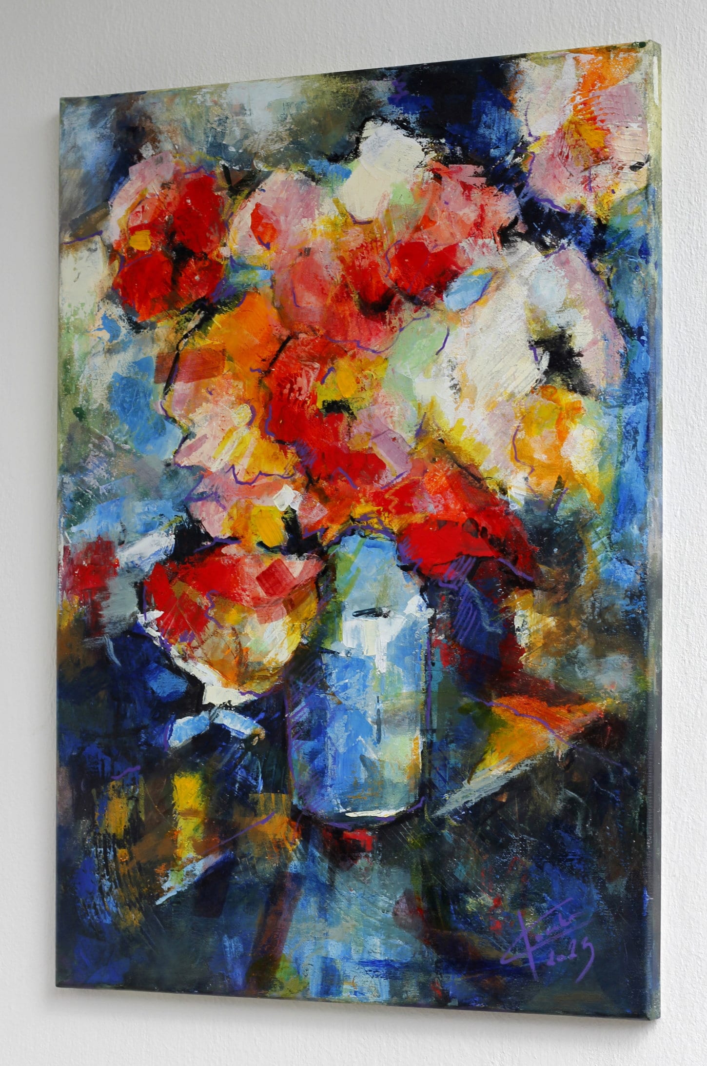 Abstract Flowers Original Art Textured Painting on Canvas- Vase Full of ...