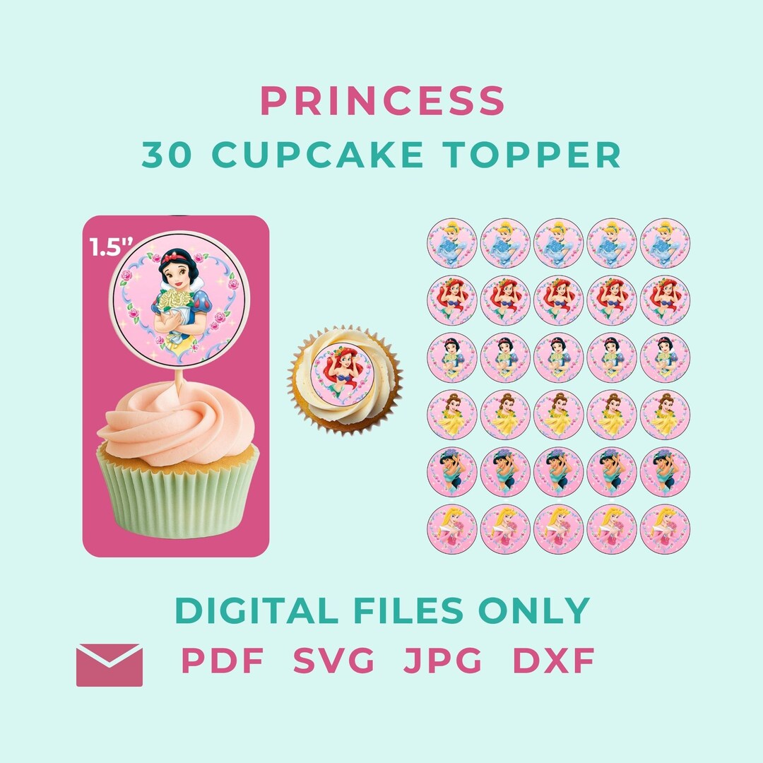 Princess Party Cupcake Toppers – 30 Round 1.5" Printable Circles – A4 ...