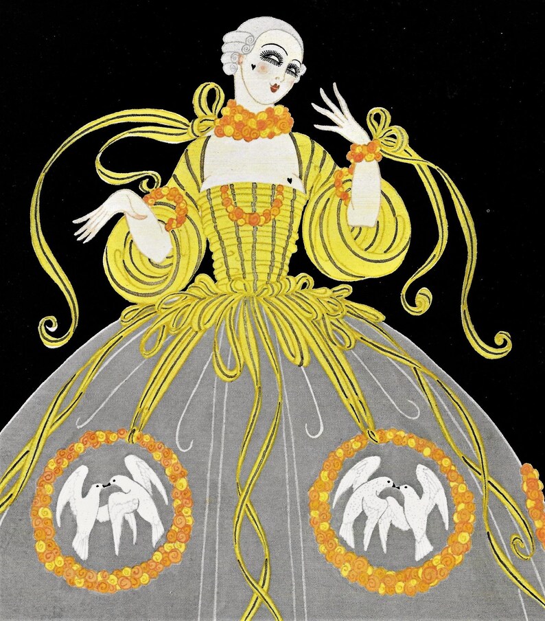 Erte ART DECO Dove Birds Fashion Gown Dress for Opera Vintage - Etsy
