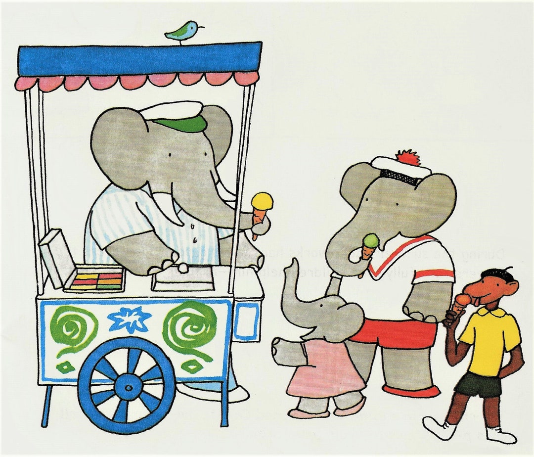BABAR Giving Ice Cream Cones to Young Elephants & Monkey Friend ...