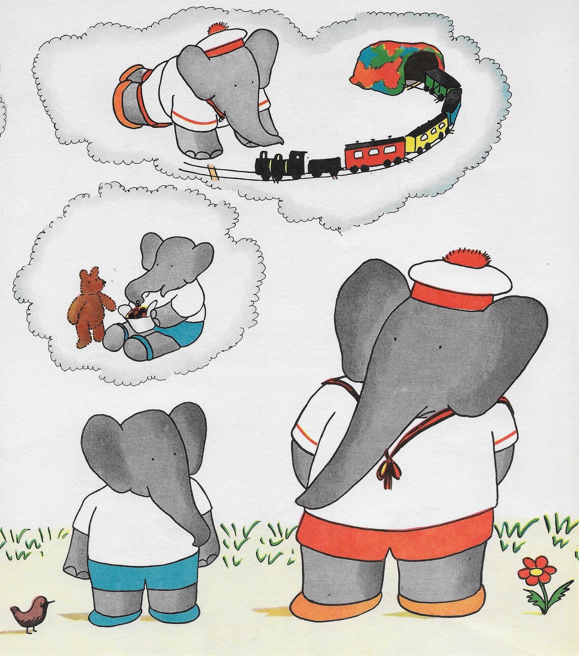 BABAR Children and Their Toy Train Teddy Bear 1940 Vintage - Etsy UK