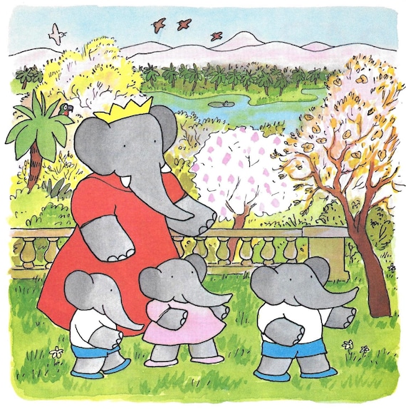 Babar Story Queen Celeste w Elephant Children in Park | Etsy