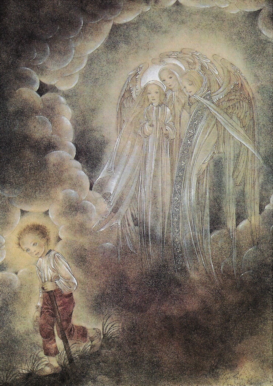 Three Guardian ANGELS Watch Over Young Boy - 1981 MATTED or Not Matted ...