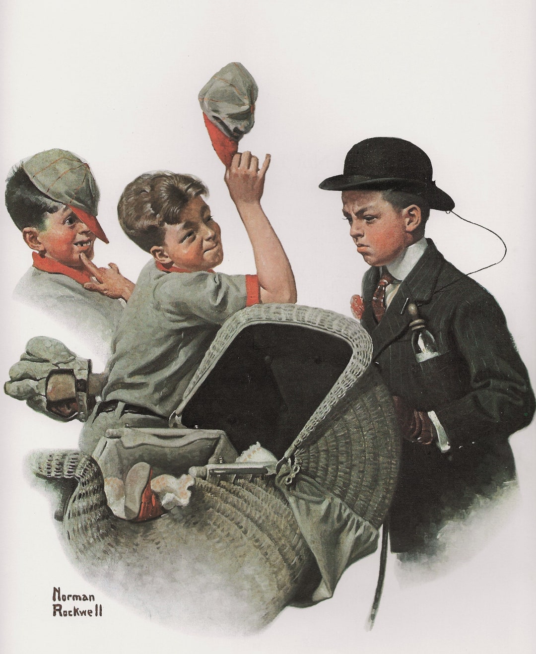 Young Boy Babysitting Sister in Carriage by Normal ROCKWELL Saturday ...