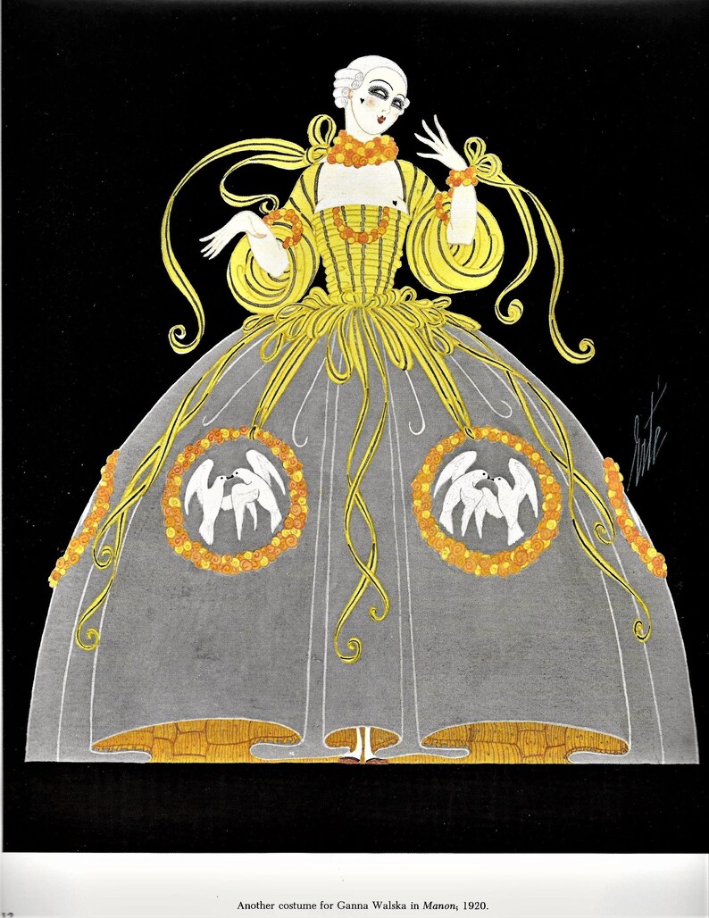 Erte ART DECO Dove Birds Fashion Gown Dress for Opera Vintage MATTED ...
