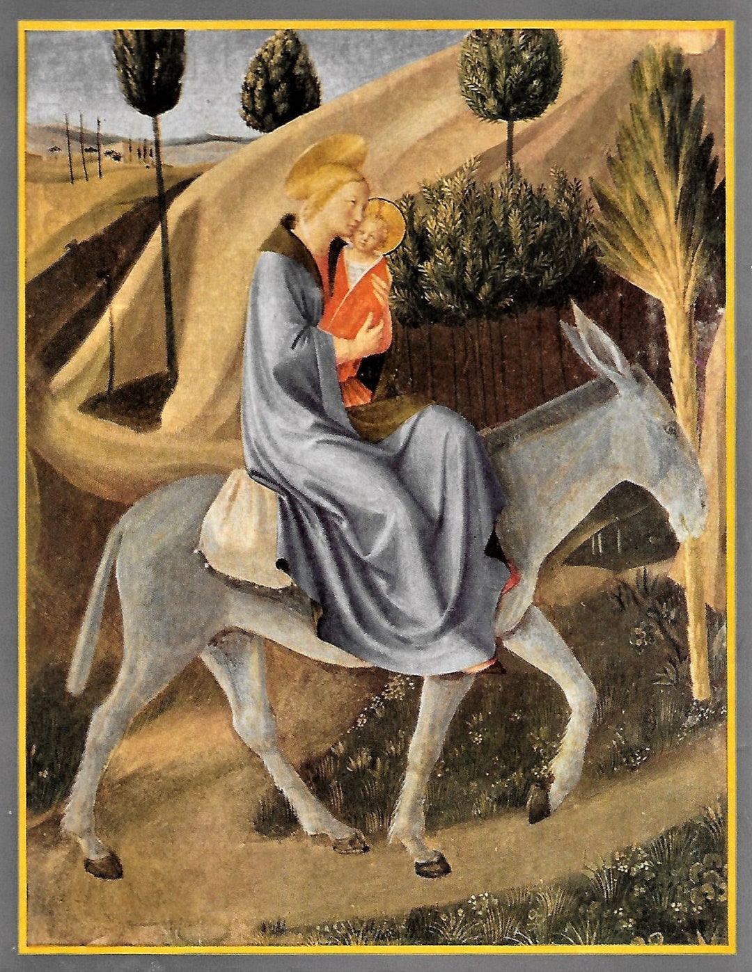 Mary W- Baby JESUS Riding Donkey Vintage 196 MATTED Picture CHRISTMAS ...