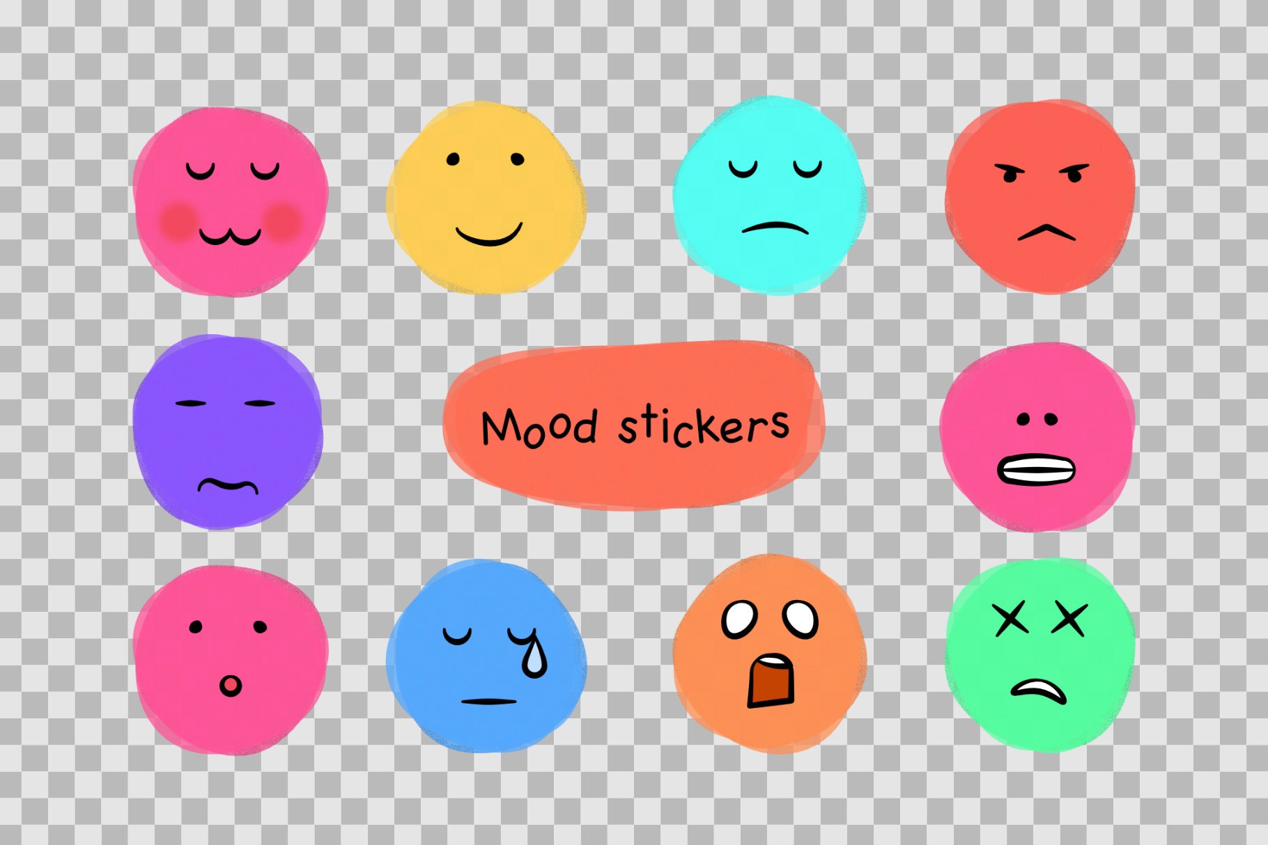 Mood emoji digital stickers | Etsy
