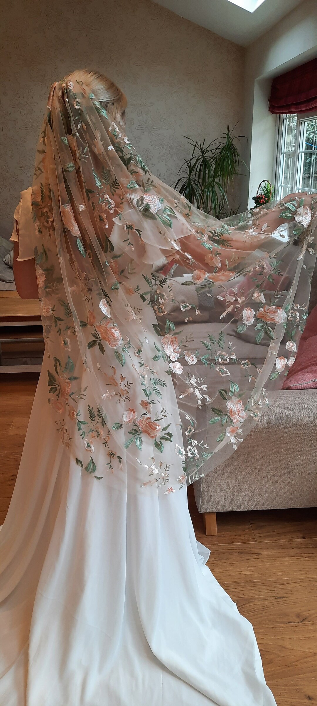 Antique Rose Veil. Veil With Embroidered Flowers. Alternative Bridal ...