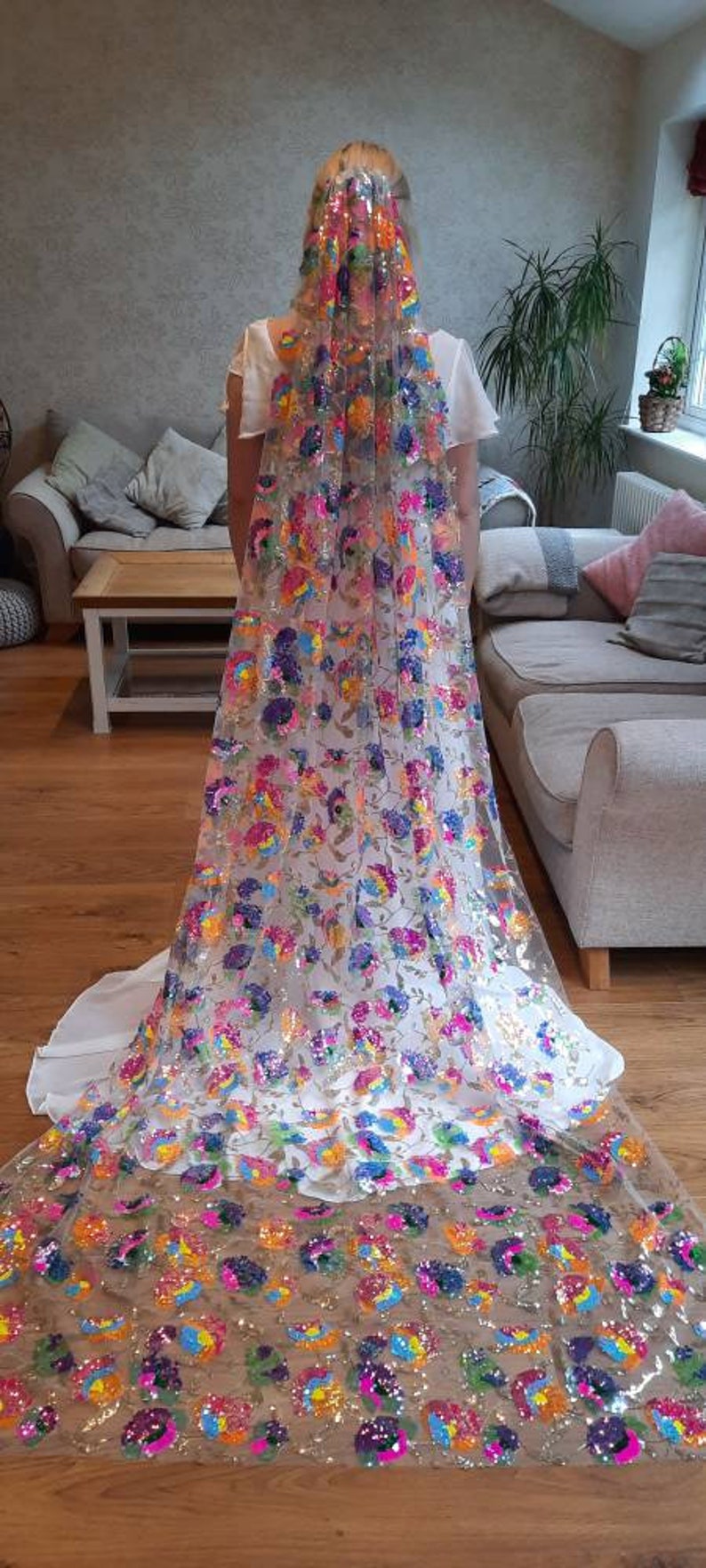 Beautiful Rainbow Sequin Veil. Colourful Alternative Bridal - Etsy