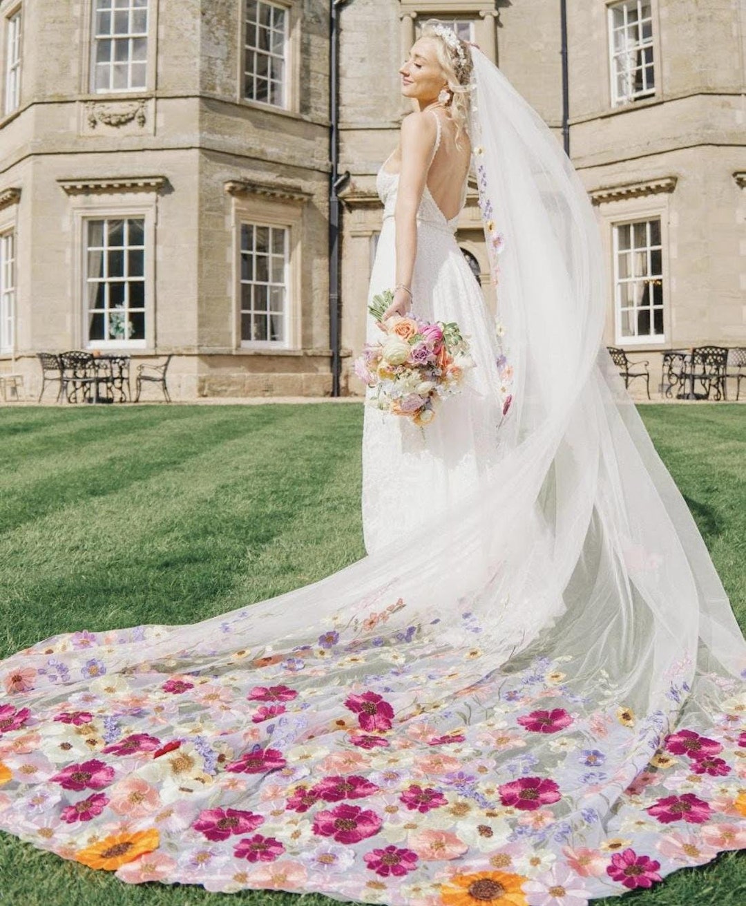 Colourful Floral Veil. 'flora' Veil With Embroidered Flowers ...
