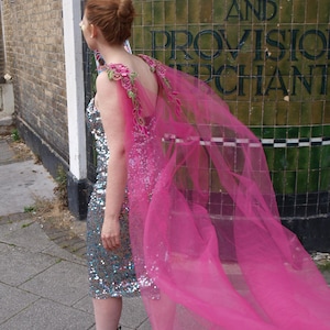 Hot Pink Cape / Fuchsia Bridal Cape With Floral Appliques / Pink Bridal ...