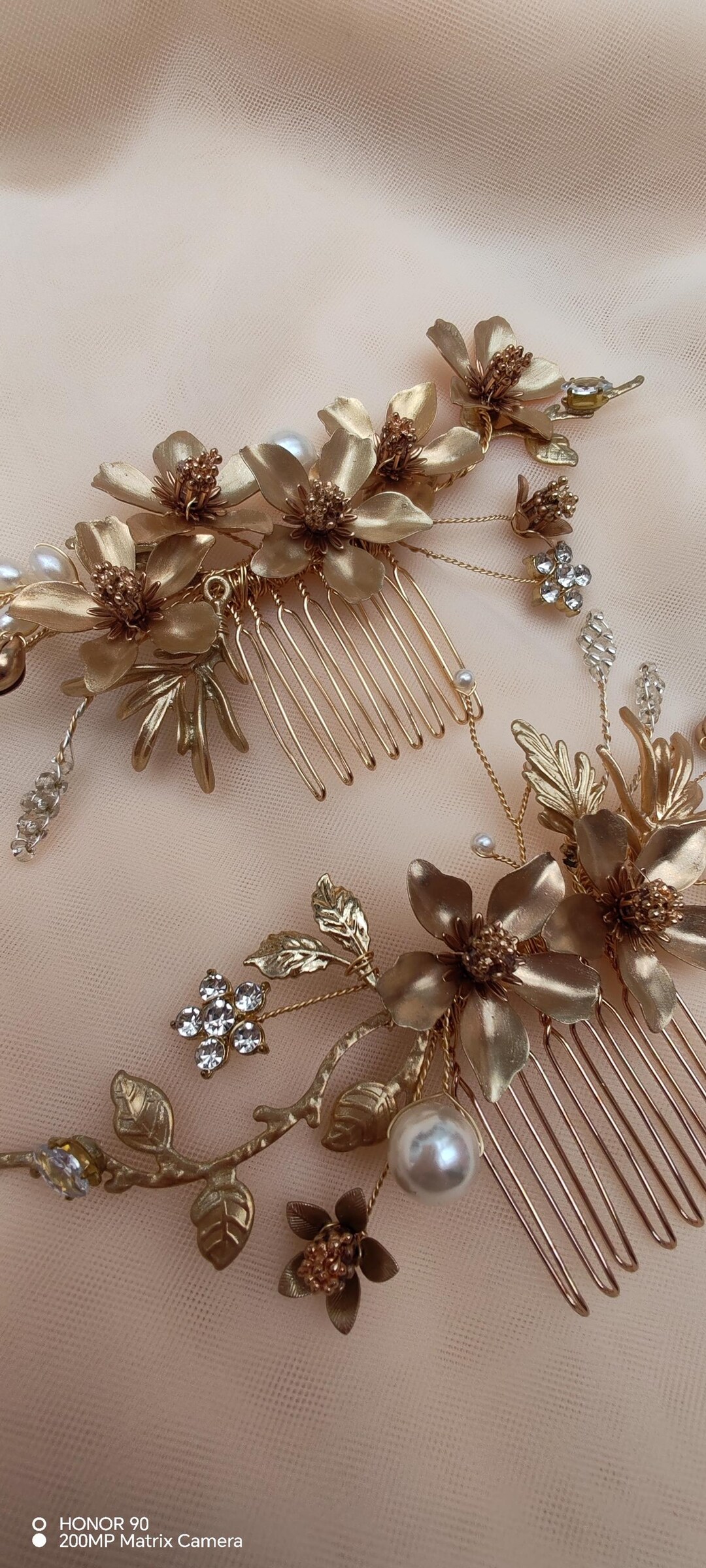 Athena Gold Flower Combs, Bridal Hair Accessories. Floral Bridal Hair ...