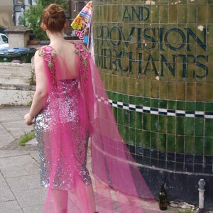 Hot Pink Cape / Fuchsia Bridal Cape With Floral Appliques / Pink Bridal ...