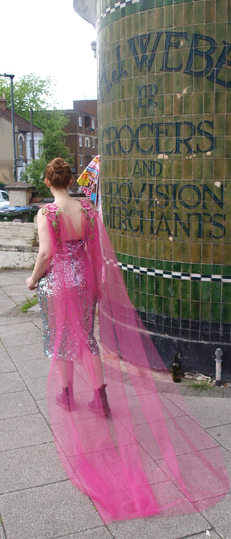 Hot Pink Cape / Fuchsia Bridal Cape With Floral Appliques / Pink Bridal ...