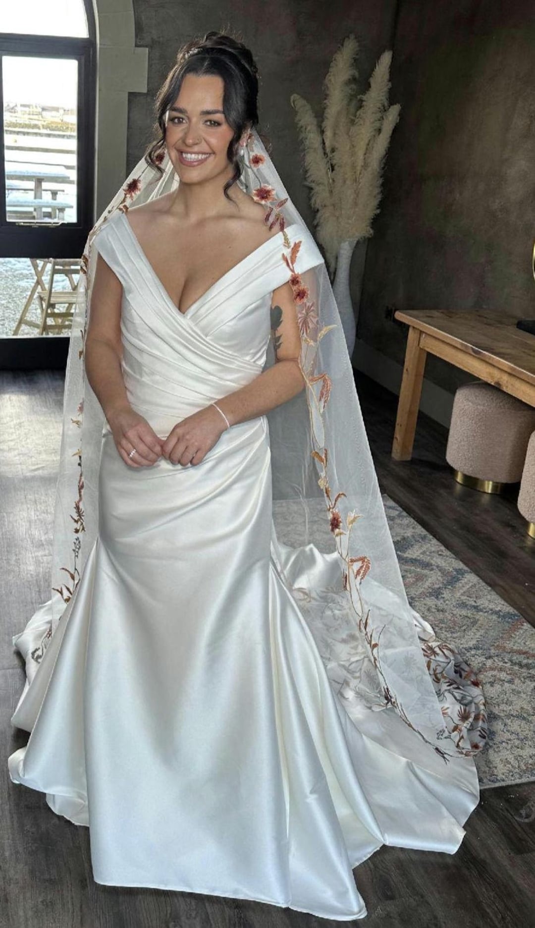 Autumn Days Floral Veil / Veil With Embroidered Flowers / Alternative ...