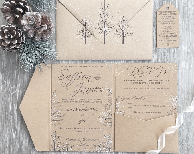 SAMPLE Rustic Winter Wedding Invitation, Rustic Wedding, Winter Wedding ...