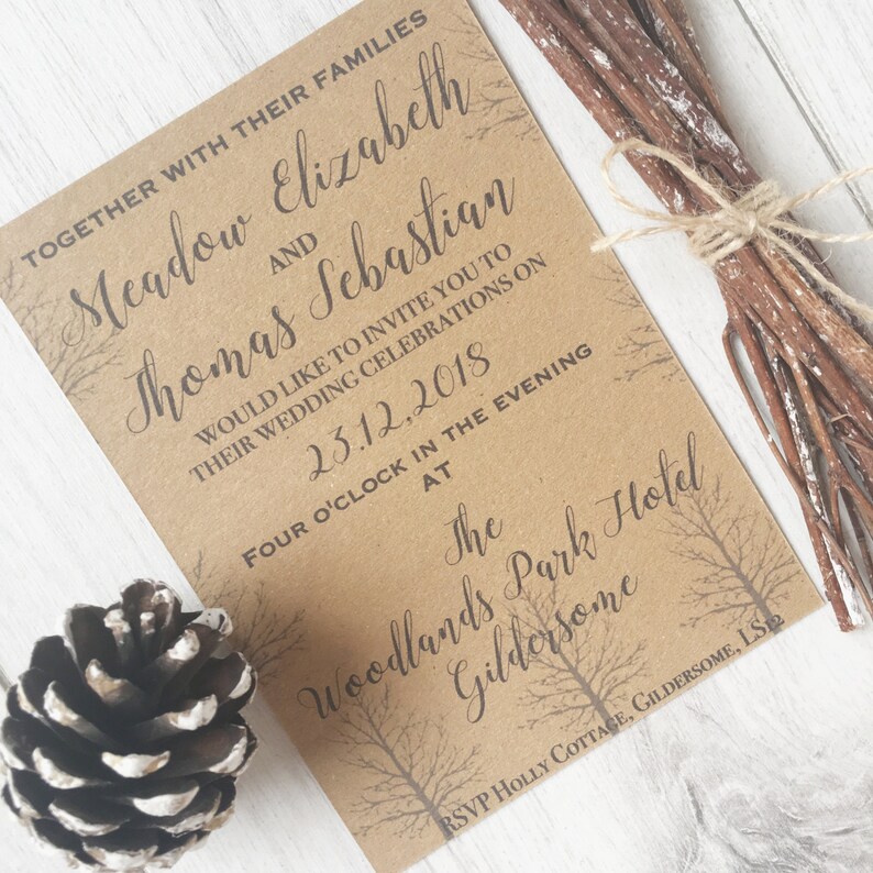 Rustic Winter Wedding Invitations Christmas Wedding | Etsy