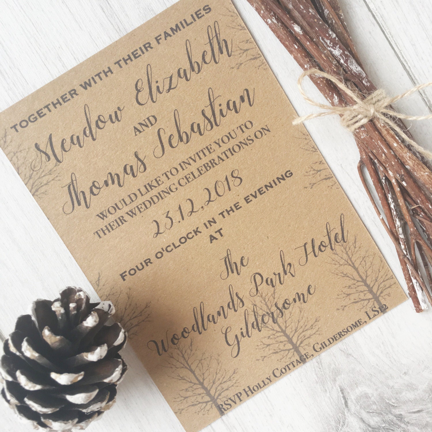 Rustic Winter Wedding Invitations Christmas Wedding | Etsy