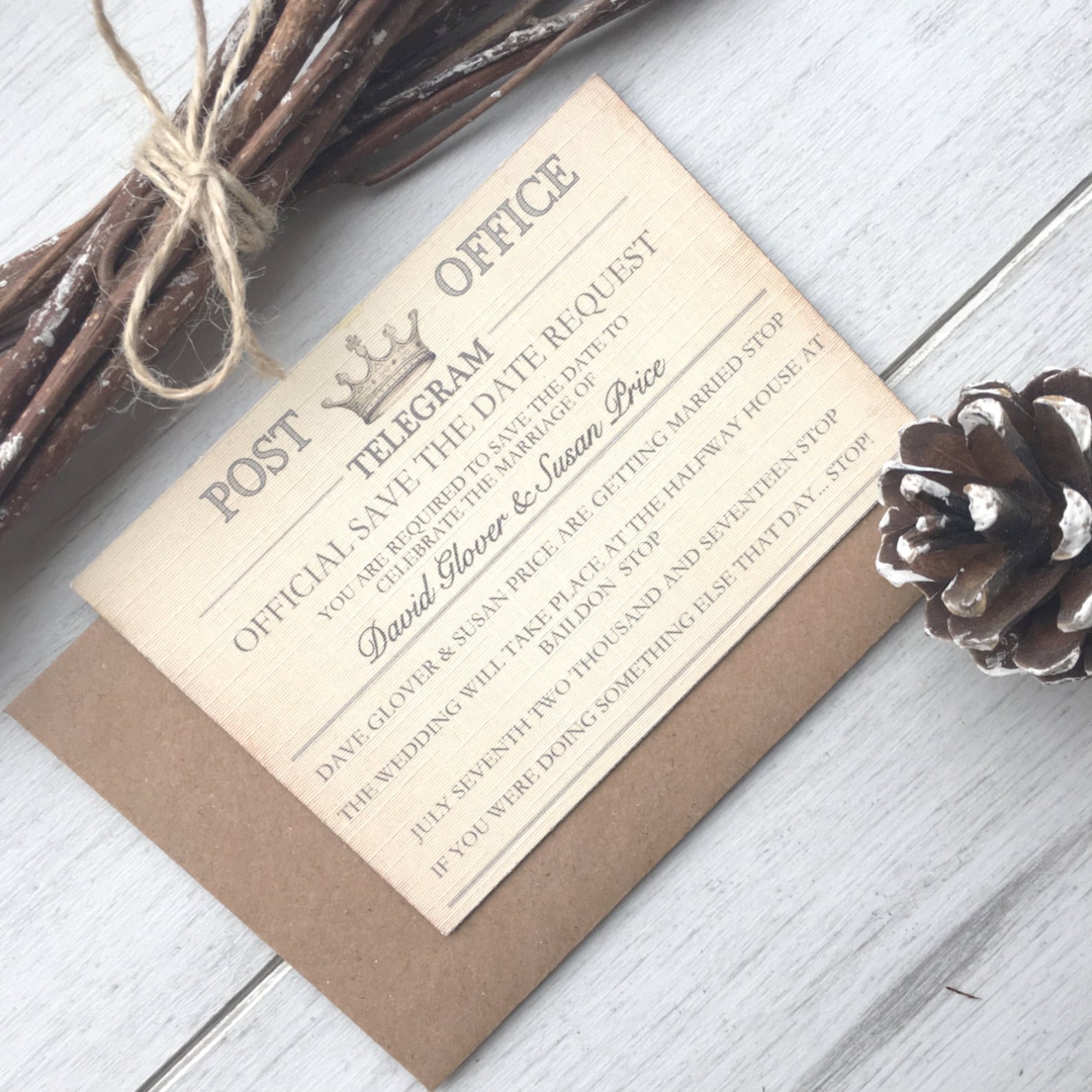 SAMPLE Telegram Wedding Save The Date Card Vintage Save The | Etsy