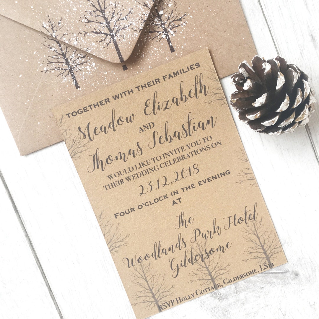 Rustic Winter Wedding Invitations, Christmas Wedding Invitation, Winter ...