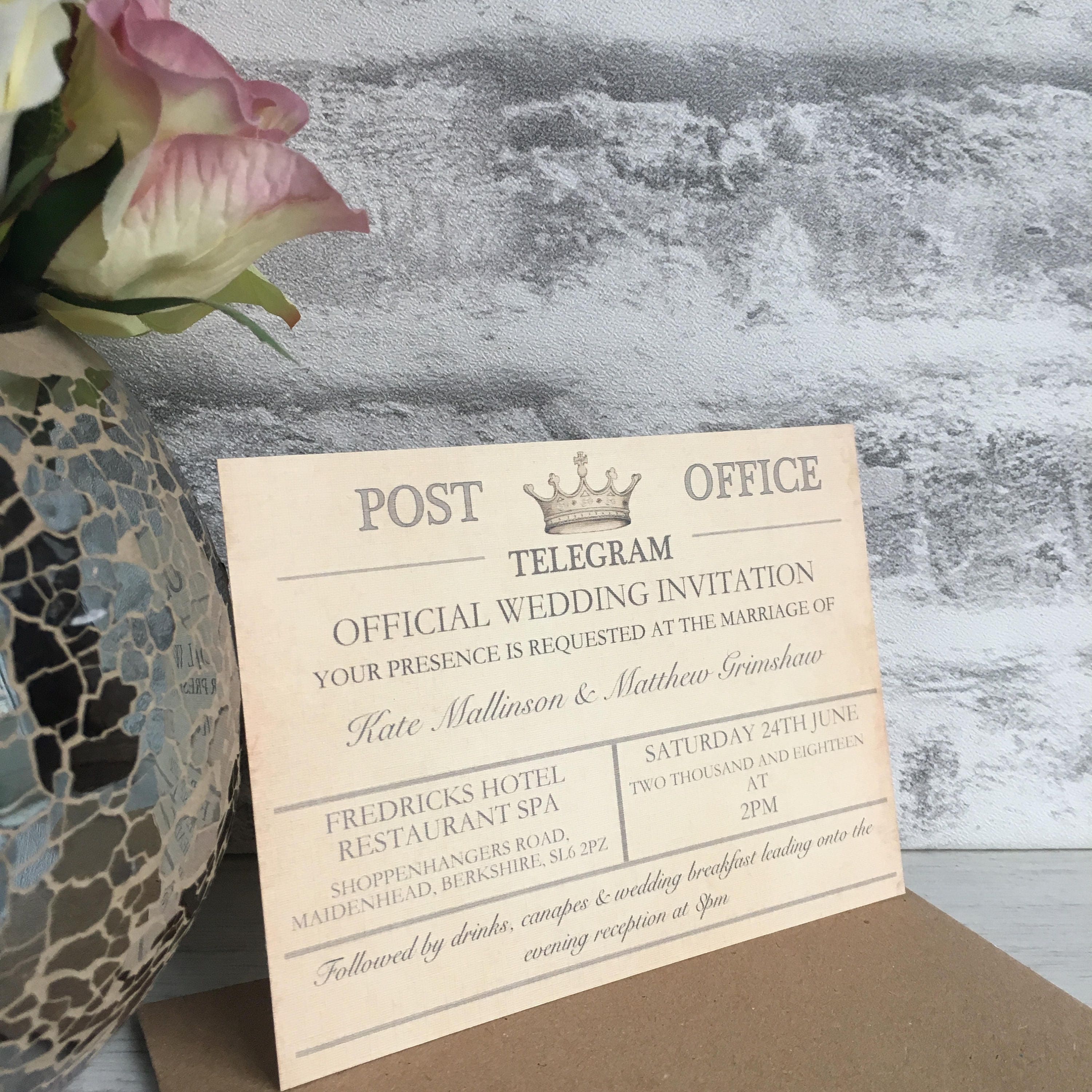 Personalised Destination Wedding Invitation Vintage Telegram - Etsy UK